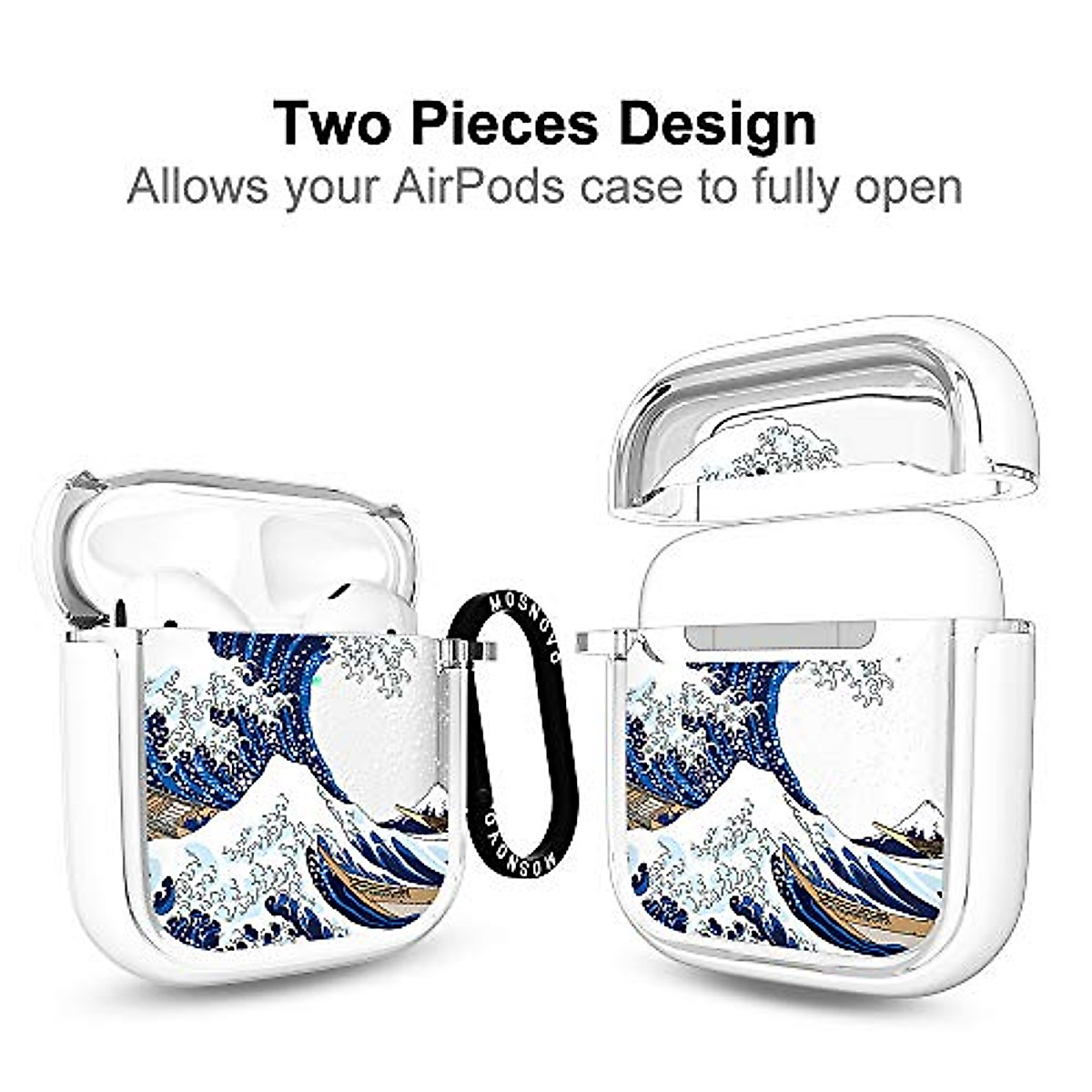 MOSNOVO AirPods Case, Apple AirPods 1 &2 Case, Cool Tokyo Wave Clear Case Design with Luxe Metal Ring Shockproof Protective Cover Case for AirPods