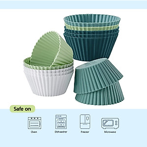 24 Pack Silicone Baking Cups Set, Reusable Nonstick Kitchen Cupcake Liners NonToxic BPA Free for Pudding Tart Bread Mousse Jelly for Holiday Party Thanksgiving Christmas (2.56" x 1.57" x 1.18")