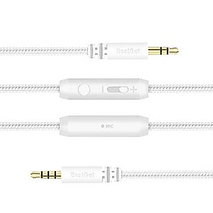 BESTGOT Audio Cable with Microphone Volume Control Aux Cord 3.5mm (4.3ft / 1.3m) for PS4 Controller, Headphones, Tablet PC, Computer, Laptop,Car,Mobile Phone and More (1 Pack White)