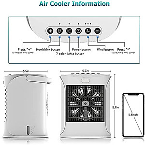 Mini Portable Air Conditioner, Personal Air Cooler, Evaporative air conditioner Fan with 3 Speeds, 3 in 1 Desktop Air Conditioner for Office, Bedroom, Outdoor