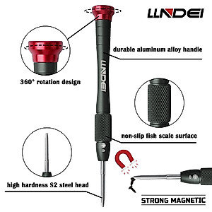 LLNDEI Mini Precision Aluminum Screwdriver Set 6 in 1, S2 Tiny Screwdrivers Set Repair Tool Kit Clocks/Watches/Eyeglasses/Laptop/PC (Slotted-1.5, 2.5mm/Phillips-PH000,PH00,PH0,PH1)