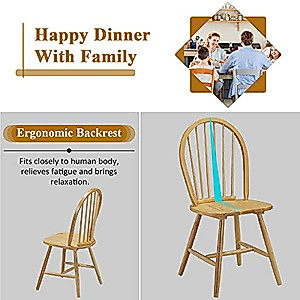 Giantex Set of 4 Windsor Chairs, Wood Dining Chairs, French Country Armless Spindle Back Dining Chairs, Farmhouse Kitchen Dining Room Chairs, Oak
