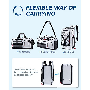 BAGSMART Gym Bag for Women & Men, 35L Sports Travel Duffel Bag with Shoe Compartment，Anti-Theft Carry On Weekend Bag for Airplane, Water Resistant Workout Overnight Backpack for Travel Gym,Grey