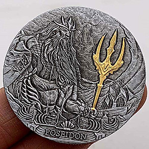 Commemorative Coin Roman Empire Ancient Greek Poseidon Nickel and Silver Commemorative Coin Trident Commemorative Coin
