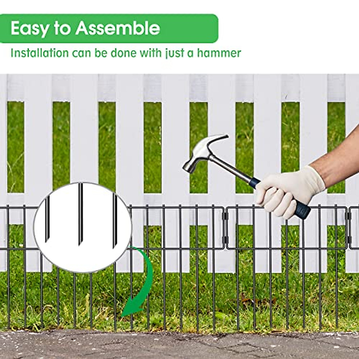 10 Pack Animal Barrier Fence, Total 16.7 Inch(H) X 10.8 Ft(L) Decorative Garden Fence, Rustproof Metal Barrier Bottom Fence, Dog Rabbits Ground Stakes Defence Border Fence for Garden, Yard, T Shaped.