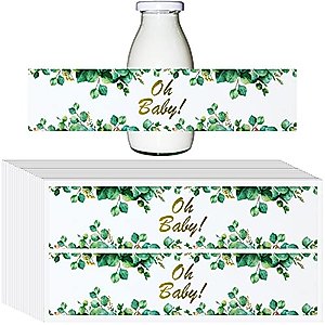 40 Pieces Baby Shower Water Bottle Labels Baby Gender Reveal Water Bottle Stickers for Boy Girl Baby Shower Label Sticker for Baby Shower Party (Greenery Jungle Style)