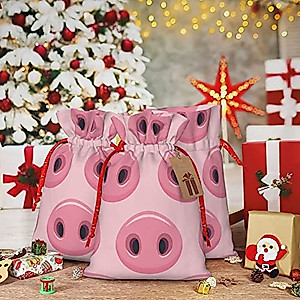 Drawstrings Christmas Gift Bags Cute-Pigs-Noses-Pink Presents Wrapping Bags Xmas Gift Wrapping Sacks Pouches Medium