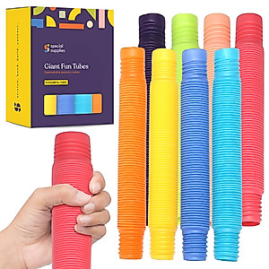 Special Supplies 8-Pack Fun Pull and Stretch Tubes for Kids - Pop, Bend, Build, and Connect Toy, Provide Tactile and Auditory Sensory Play, Colorful, Heavy-Duty Plastic (Huge)