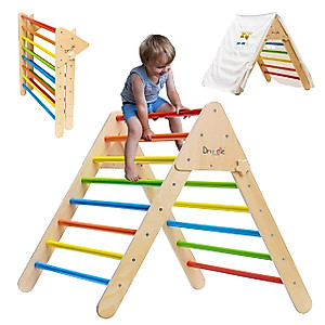 Climbing Triangle with Tent - Wooden Climbing Toys for Toddlers & Baby - X-Large Foldable Colorful Climber Indoor Gym for Kids - 100% Safe - CPSIA Lab Certified - Driddle