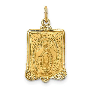 IceCarats 14K Yellow Gold Rectangle Our Lady of Miraculous Medal Blessed Virgin Mary Necklace Charm Pendant 24mm x 13.25mm Only
