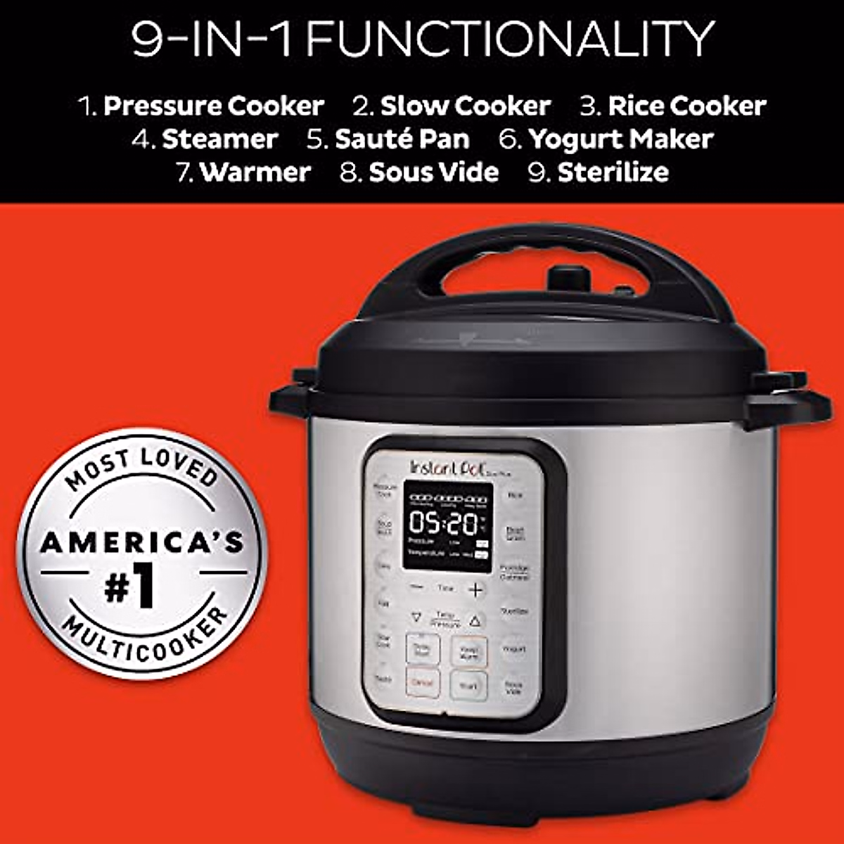 Instant Pot Duo Plus 9-in-1 Electric Pressure Cooker, Slow Cooker, Rice Cooker, Steamer, Sauté, Yogurt Maker, Warmer & Sterilizer, Includes Free App with over 1900 Recipes, Stainless Steel, 6 Quart