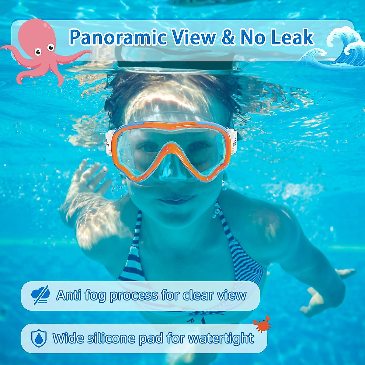 Freela Goggles Swim Goggles Swimming Goggles for Kids 6-14 4-7 8-12 Kids Swim Goggles with Nose Cover Snorkel Mask Snorkeling Gear Diving Dive Mask Youth Girls Boys Junior Water Pool Beach Open Water