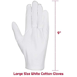 White Cotton Gloves, Anezus 6 Pairs Cotton Gloves Large Cloth Gloves for Women Dry Hands Eczema Moisturizing Serving Archival Cleaning Jewelry Silver Costume Inspection