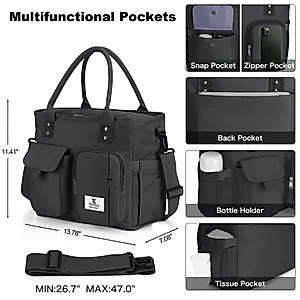 Hafmall Large Insulated Lunch Bag for Women Men, Leakproof Lunch Box for Adults, Wide Opening Lunch Tote Bag with Shoulder Strap, Reusable Lunch Cooler Bag for Work, Picnic, Black