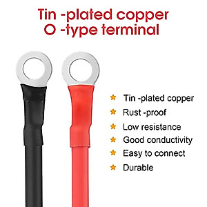 PAEKQ 10 Gauge Tray Cables Solar 10AWG(6mm²) Power Inverter Battery Cables PV Tinned Copper Electrical Wire with O-Type Terminal for Solar Panel Marine Boat RV Automotive Harness Wiring(10FT)