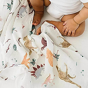 Red Rover Kids Cotton Muslin Swaddle - 47” x 47”- 100% Cotton – Machine Washable – Softer with Every Wash – Playful Designs - Soft, Breathable & Lightweight – Unisex - 3 Pack (Dino Days)