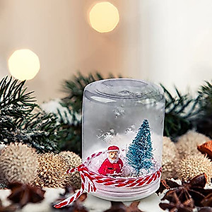 8 Set Christmas Plastic Snow Globes Kit Includes 8 Clear Snow Globe, 16 Mini Xmas Trees, 3 Snowman, 3 Santa Claus, 2 House, 1 Christmas Sticker with Artificial Snow for DIY Crafts Home Winter Decor