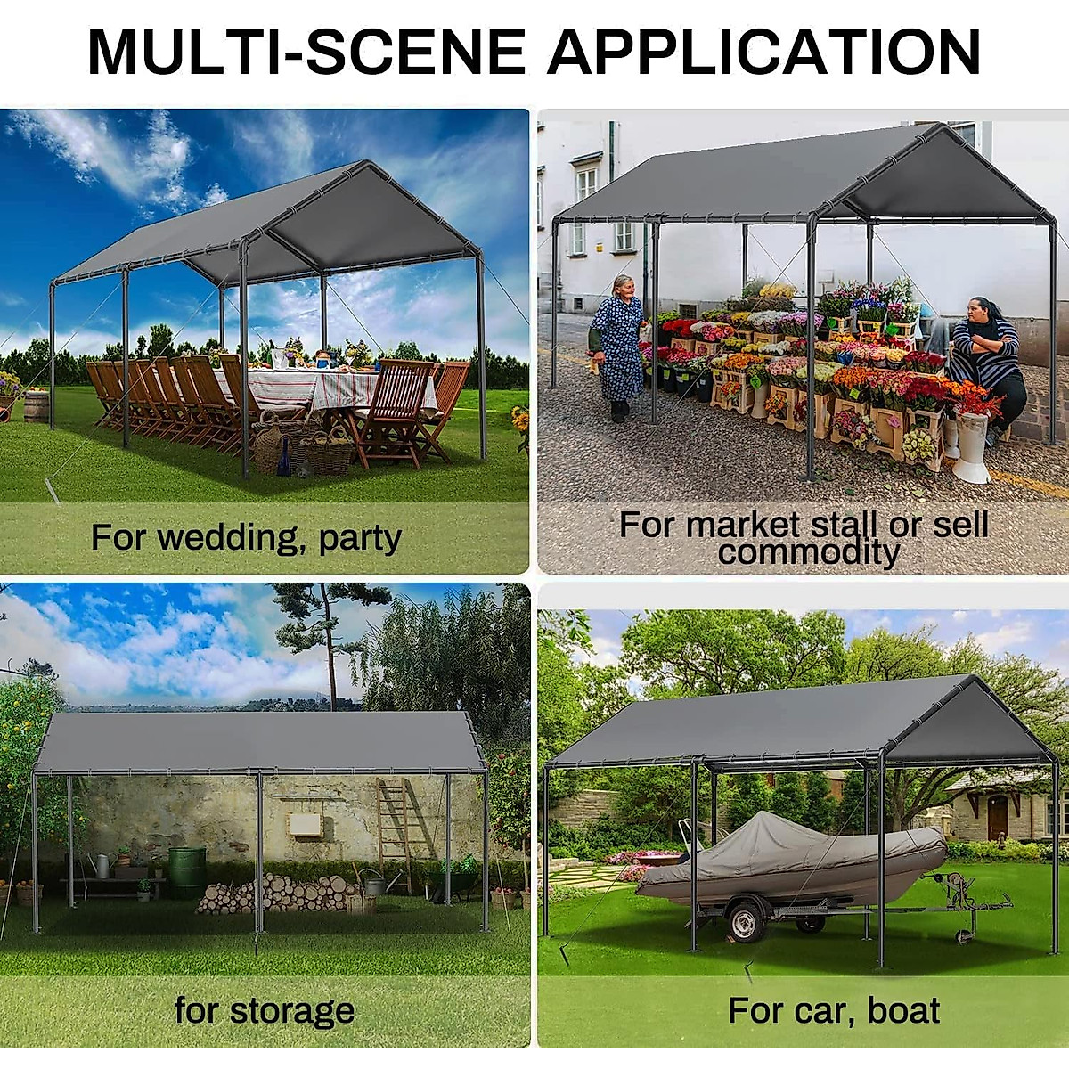 Carport Canopy 10x20 Heavy Duty, Metal Carport Waterproof Carport Garage Tent Outdoor for Car Tuck Boat SUV Party (Grey)