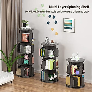 LAZEYARD Rotating Bookshelf, Rotating Bookshelf Tower for Small Space, 360 Display 4 Tier Floor Standing Storage Rack, Wood Narrow Book Shelf for Bedroom, Living Room