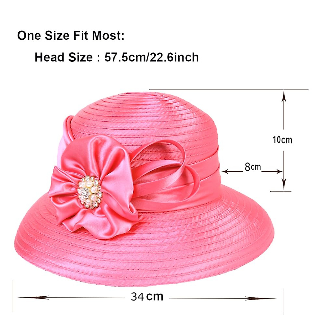 Women Derby Church Dress Cloche Hat Fascinator Floral Tea Party Wedding Bucket Hat S052 (S038-Rose)