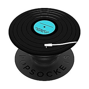Retro Vinyl Cyan Blue Record Player LP Art Music Design PopSockets Swappable PopGrip
