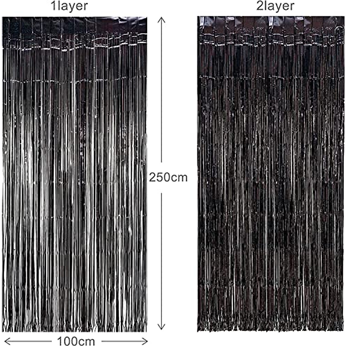 BRAVESHINE Party Decorations Foil Fringe Curtains - 2 Pack 3.2 x 8.2 ft Metallic Tinsel Photo Booth Streamer Backdrops for Boys Gilrs Men Women Birthday Wedding Christmas Graduation Decor - Black