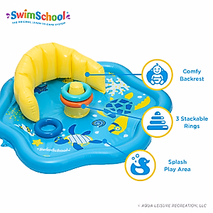 SwimSchool Baby Splash Play Mat – Inflatable Play Pool for Babies & Infants with Backrest – Includes Baby Water Toy Rings– Seafoam Blue Lemon