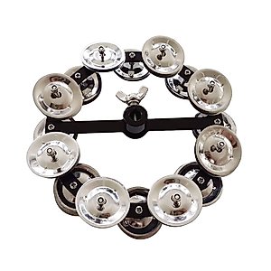 TUOREN 5.5" Mountable Symbal Hihat Tambourine with 8 Double Row Steel Jingles for Drum Set Silver