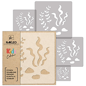 NAKLEO 5 pcs Reusable Plastic Stencils - Seaweed Algae Aquarium - 13.4" to 3.5" - Pattern Children Kids Painting Template Room Decor - Craft DIY Wall Furniture