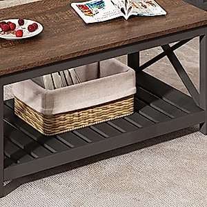 ChooChoo Coffee Table, Rustic Vintage Farmhouse Living Room Table with Shelf, 40