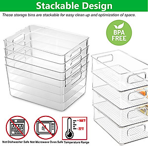 Yipaga Set of 8 Clear Plastic Storage Bins, Stackable Storage Containers for Pantry Organization and Kitchen Storage Bins, Refrigerator Organizer Bins with Handle, Home Edit Cabinet Organizers