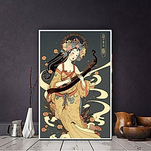 Home Decor Garden Decor Oil Paint Printing - The Moon Mermaid, Watercolour Modern Pictures Fashion Craft Birthdays Gifts for Friends 12X16in Unframed