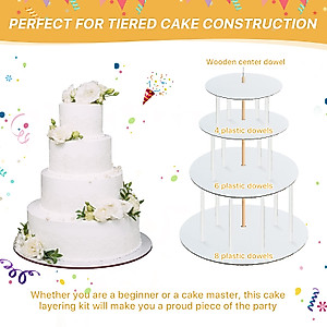 Worldity 230PCS Cake Boards Tiering Kit, 12 Inch,10 Inch, 8 Inch, 6 Inch Cake Cardboard Rounds, Parchment Paper Rounds, Wooden Dowels and Straw Dowels, Cake Plates for Wedding Birthday Party