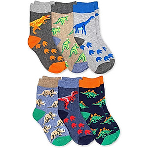 Jefferies Socks boys Boy s Dinosaur Pattern Cotton Crew Socks 6 Pack Multi Small, Multi, Small US