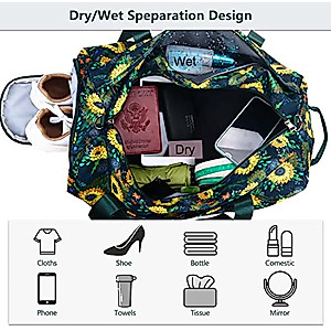 Gym Bag for Women, Small Sport Duffel Bag for Yoga Swim Dance, Gyms and Weekend Getaway,Gymbag Waterproof Dufflebag with Shoe and Wet Clothes Compartments,Carryon Overnight