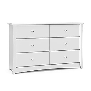 Storkcraft Crescent 6 Drawer Double Dresser (White) – Dresser for Kids Bedroom, Nursery Dresser Organizer, Chest of Drawers for Bedroom with 6 Drawers, Universal Design for Children’s Bed