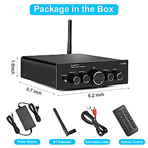 Daakro Stereo Audio Receiver Amplifier,100W Bluetooth 5.0 Mini Hi-Fi Audio Amp,2.1 Channel Amplifier Receiver with Bass and Treble Control for Home Outdoor Speakers/Subwoofer (with Power Supply)