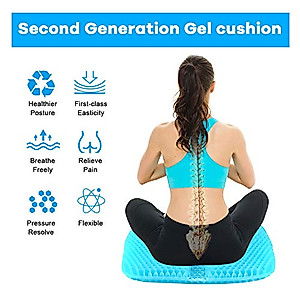 Gel Seat Cushion, Cushion for Office Chair Car Wheelchair Double Thick Egg Seat Cushion with Non-Slip Cover Breathable Honeycomb Pain Relief Egg Sitting