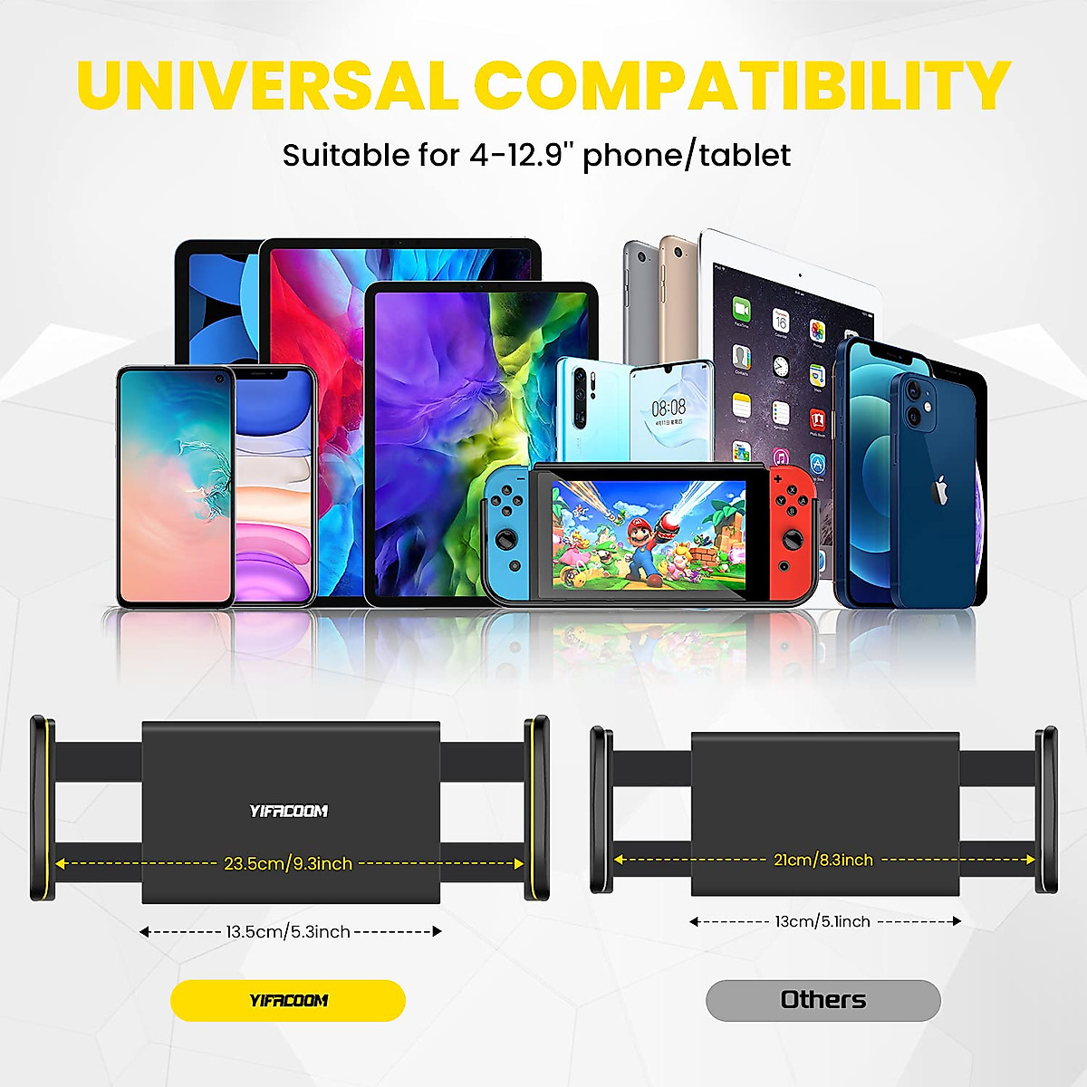 Yifacoom Tablet Holder for Car, Universal Headrest Tablet Mount, 360° Rotating iPad Tablet Car Mount for Back Seat Fits 4-12.9" iPad Pro 12.9/11/10.5/9.7, iPad Air Mini,Samsung Tab, Switch, Fire HD