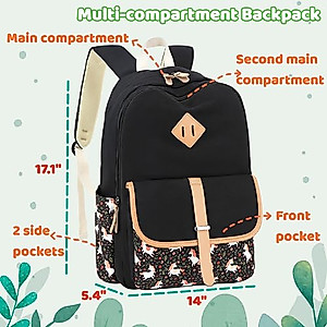 Leaper Girls Canvas Floral Backpack Large Laptop Bag Kids Travel Bag Bookbag Daypack Water Blue