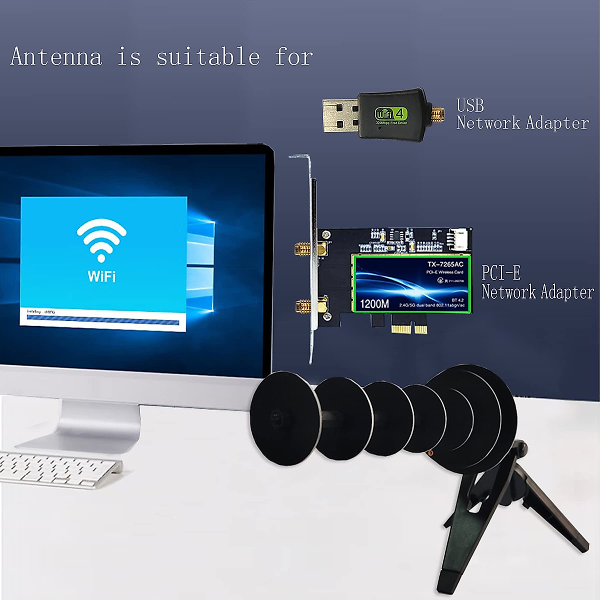 Long range12dBi 2.4GHz WiFi Antenna Directional High Gain Signal Amplifier Laptop Desktop PC USB Dongle Wireless Network Card Adapter for Windows 11/10/8.1/8/7