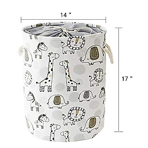 2 Pack Baby Hamper Giraffe Storage Basket, Toy Storage Organizer Collapsible Laundry Baskets with Drawstring Closure Waterproof Round Nursery Hamper for Kid's Room, Baby Laundry, Home Decor