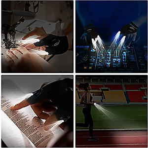 QEZEZA LED Flashlight Gloves, Gift for Man, Lighted Gloves for Men, Stretchy LED Fingerless Gloves, 1 Pair of Gloves and Replacement Battery, Screwdriver, Stocking Stuffers for Adults
