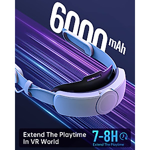 ToyBag Head Strap with 6000mAh Battery Compatible with Oculus Quest 2, Adjustable Elite Head Strap for Enhanced Support and Extending Game time in VR