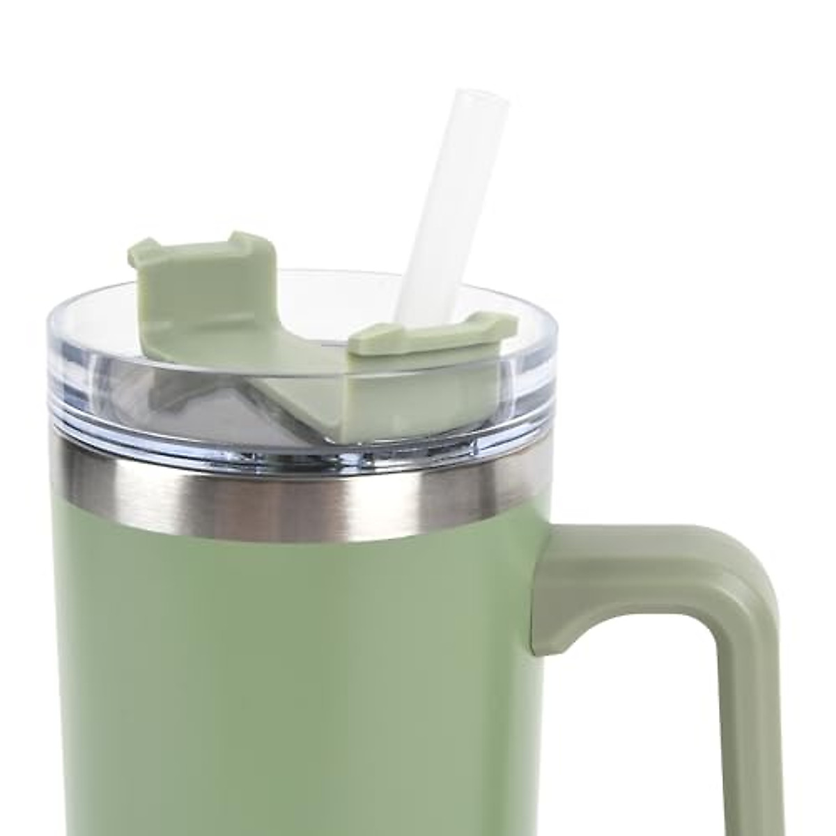 Envie 30 oz Tumbler Mug with Lid and Straw, Reusable Insulated Mug with Handle, Stainless Steel Tumbler for Iced & Hot Beverages, Sage Green