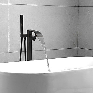 RUMOSE Tub Filler Freestanding Bathtub Faucet Oil Rubbed Bronze Floor Mount Tub Faucet Waterfall Bathtub Filler with CUPC Certified High Flow Brass Bath Shower Faucets with Handheld Sprayer