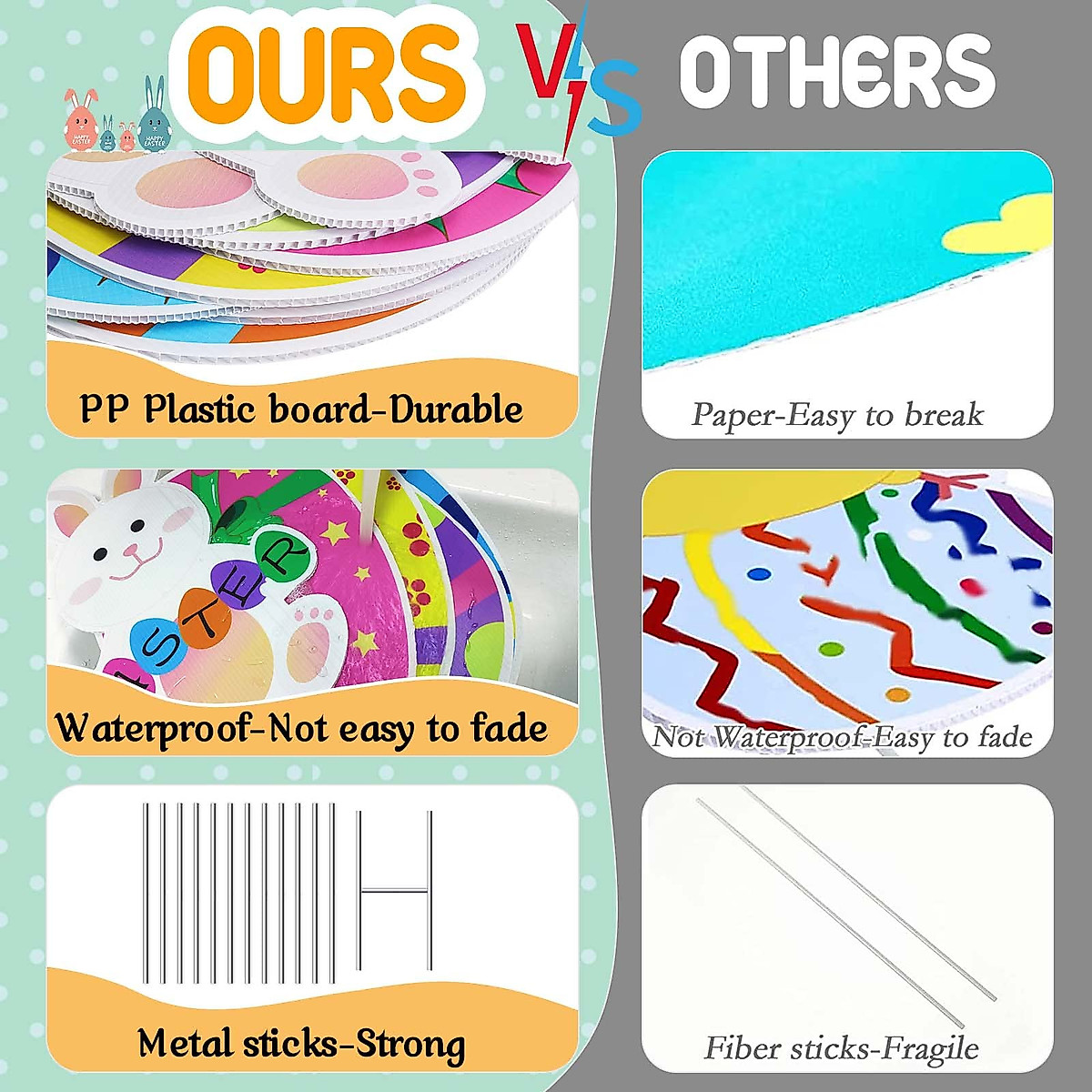 59.5 inch Easter Decorations Outdoor Easter Egg and Bunny Yard Signs Spring Easter Signs with Metal Stakes Easter Lawn Sign Decor for Easter Party Garden Patio