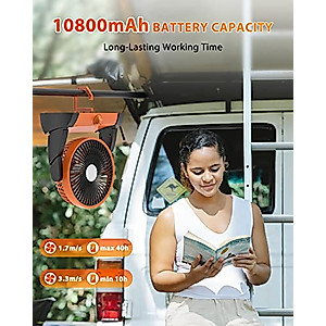 TriPole 10800mAh Battery Operated Fan for Camping with LED Light & Hanging Hook, Portable and Rechargeable Tent Fan with Digital Display Long-Lasting Fan for Outdoor Travel Car RV Desk