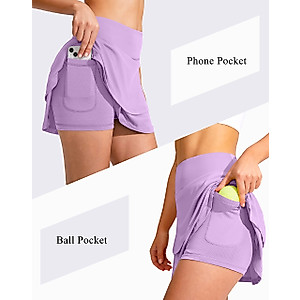 Women's Pleated Tennis Skirts with 4 Pockets Athletic Golf Skorts Skirts for Women High Waisted Layered Skirts with Shorts for Workout Running (Purple, Small)