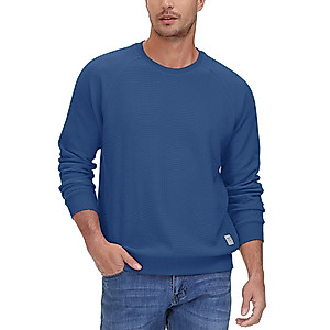 TACVASEN Mens Shirts Crew Neck Sweatshirt for Mens Fashion Pullover Cotton Long Sleeve Soft Lightweight Casual Waffle Knit Crewneck Sweatshirts Blue Grey 2XL